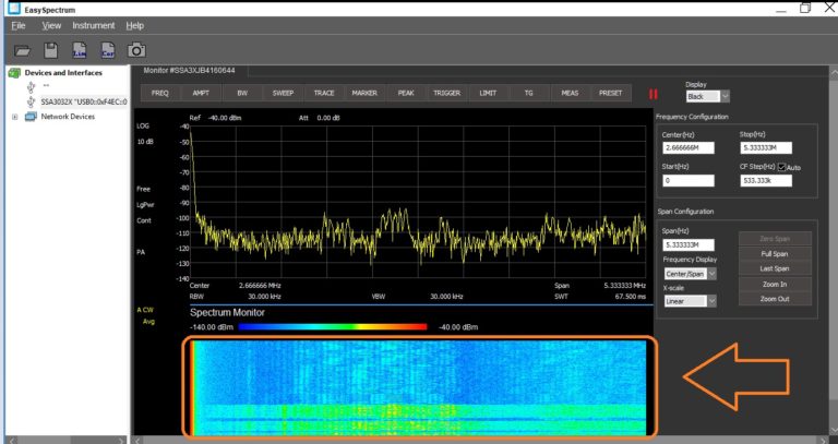 Spectrum Monitor (waterfall chart) in EasySpectrum software - Siglent